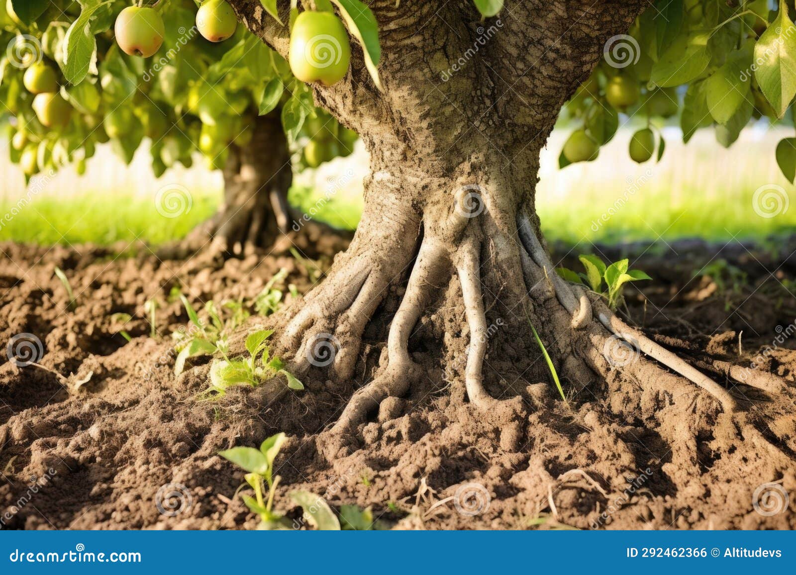 Detailed Shot of an Apple Tree Trunk and Roots Stock Illustration ...