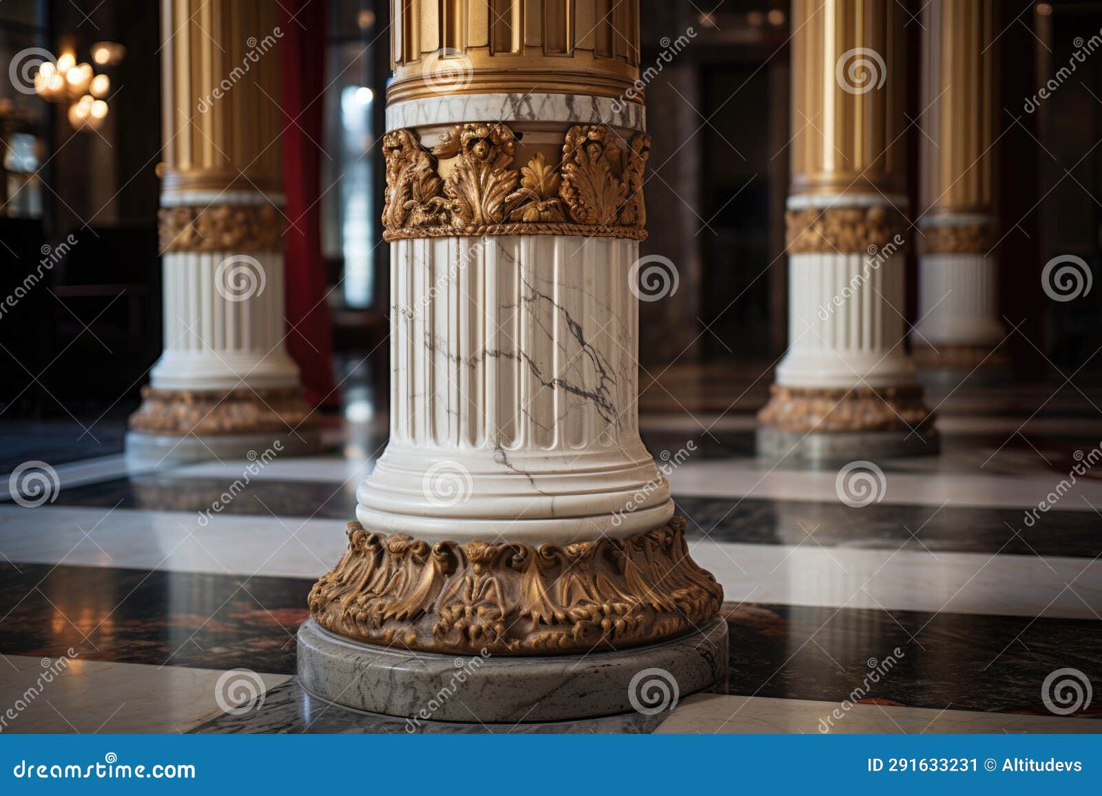 Detailed Shot of the Base of a Classical Column in an Office Lobby ...