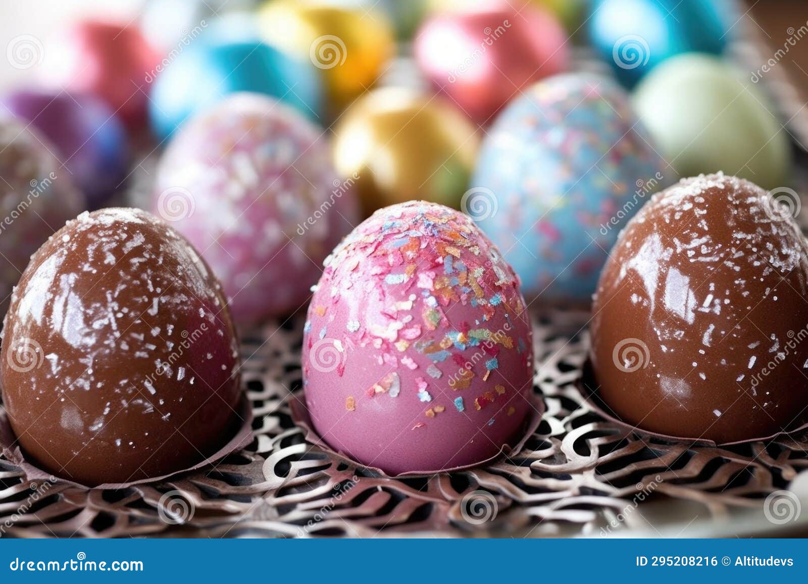 Detailed Shot of Chocolate Easter Eggs Coated with Edible Glitter Stock ...