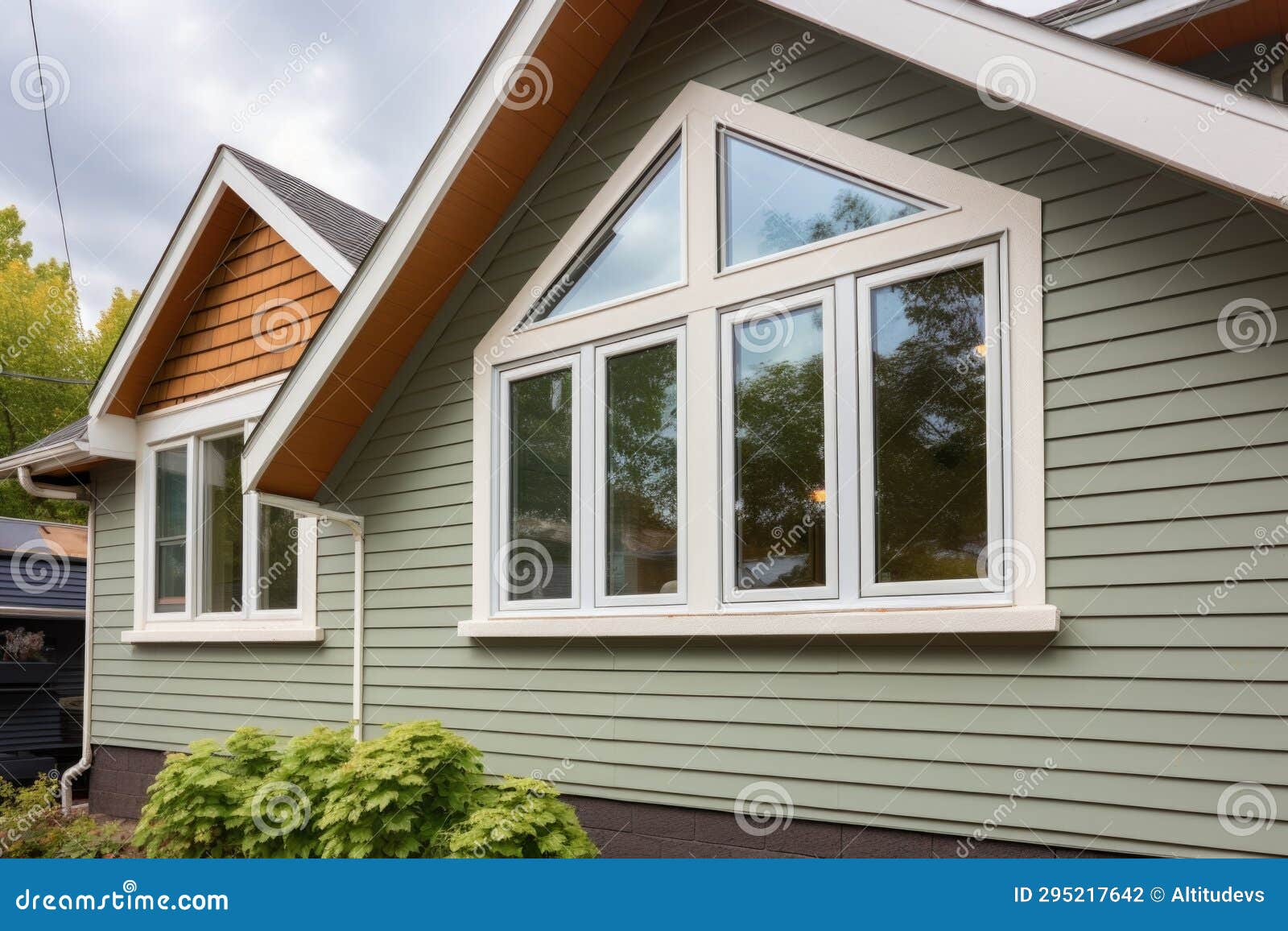 Detailed Shot of a Front-facing Gable and Windows Stock Photo - Image ...