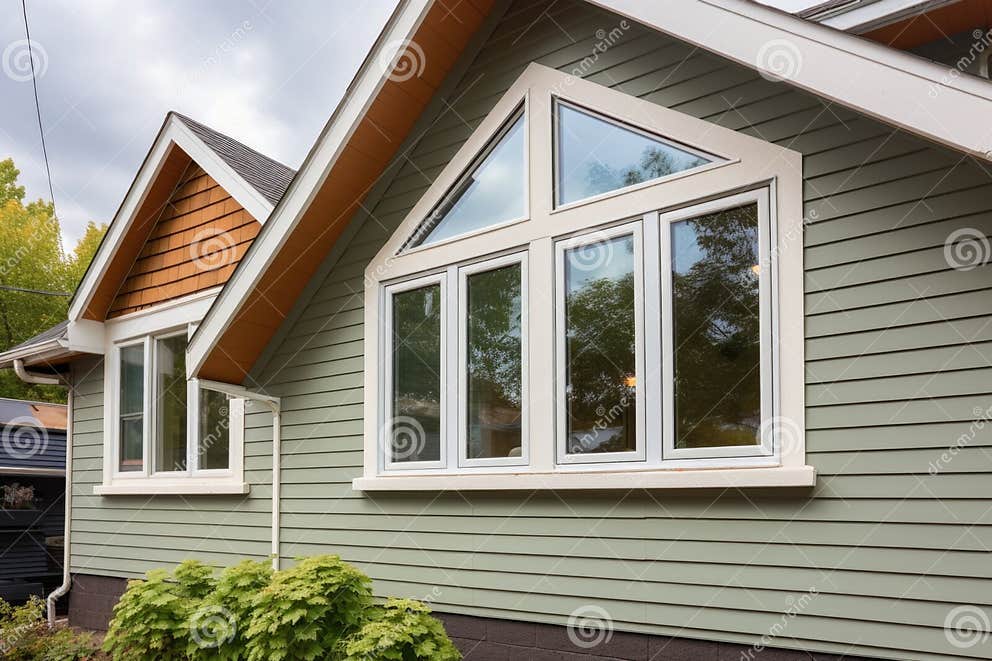 Detailed Shot of a Front-facing Gable and Windows Stock Photo - Image ...