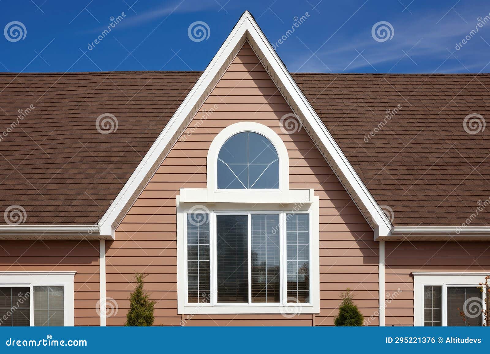 Detailed Shot of a Front-facing Gable and Windows Stock Photo - Image ...