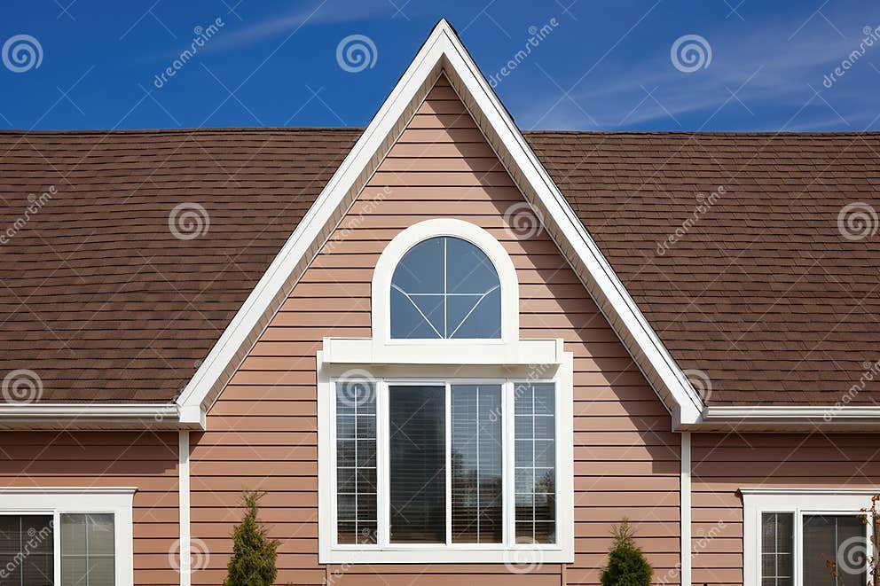 Detailed Shot of a Front-facing Gable and Windows Stock Photo - Image ...