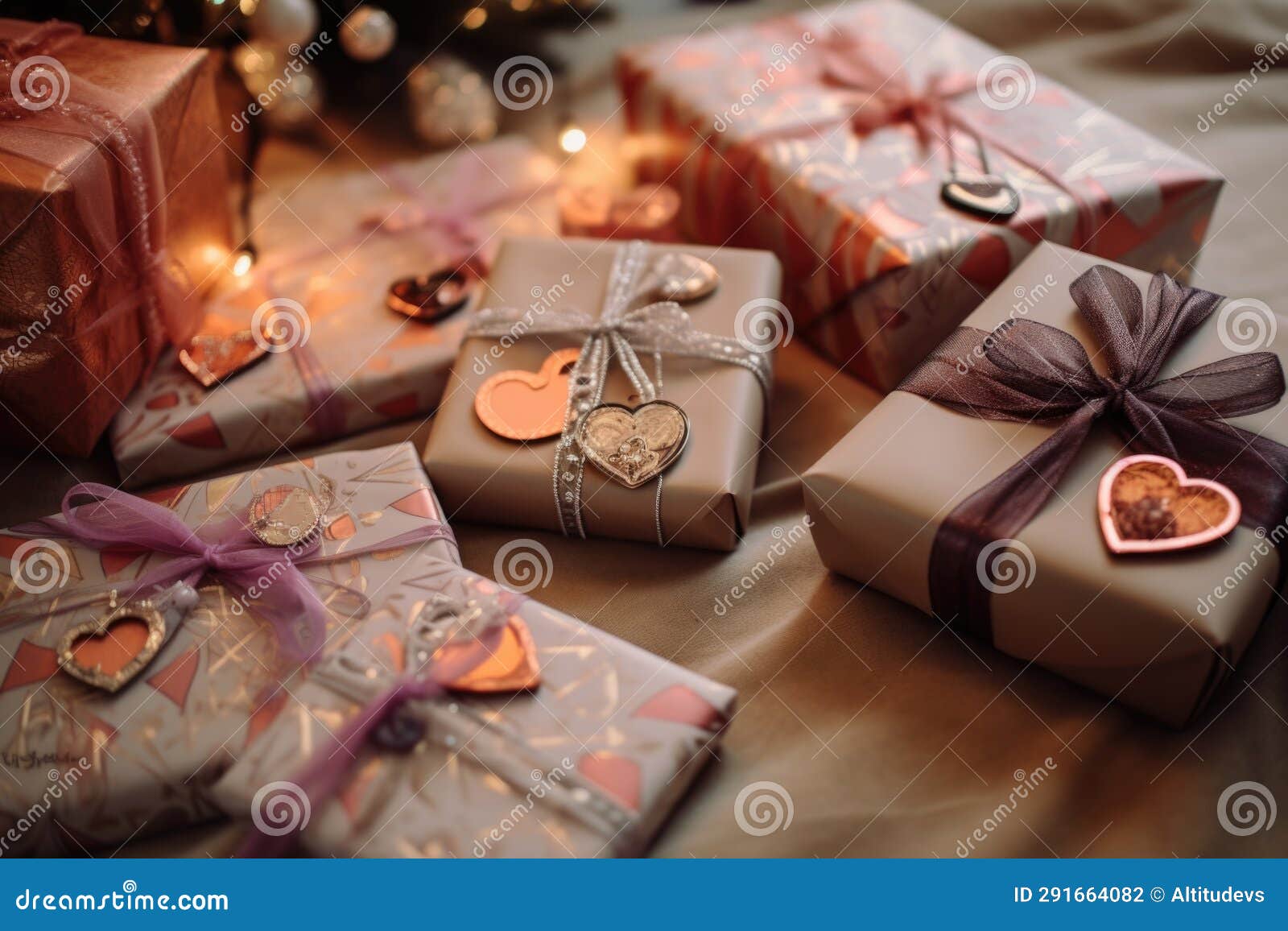 Detailed Shot of Gift Tags and Decorations on Wrapped Presents Stock ...