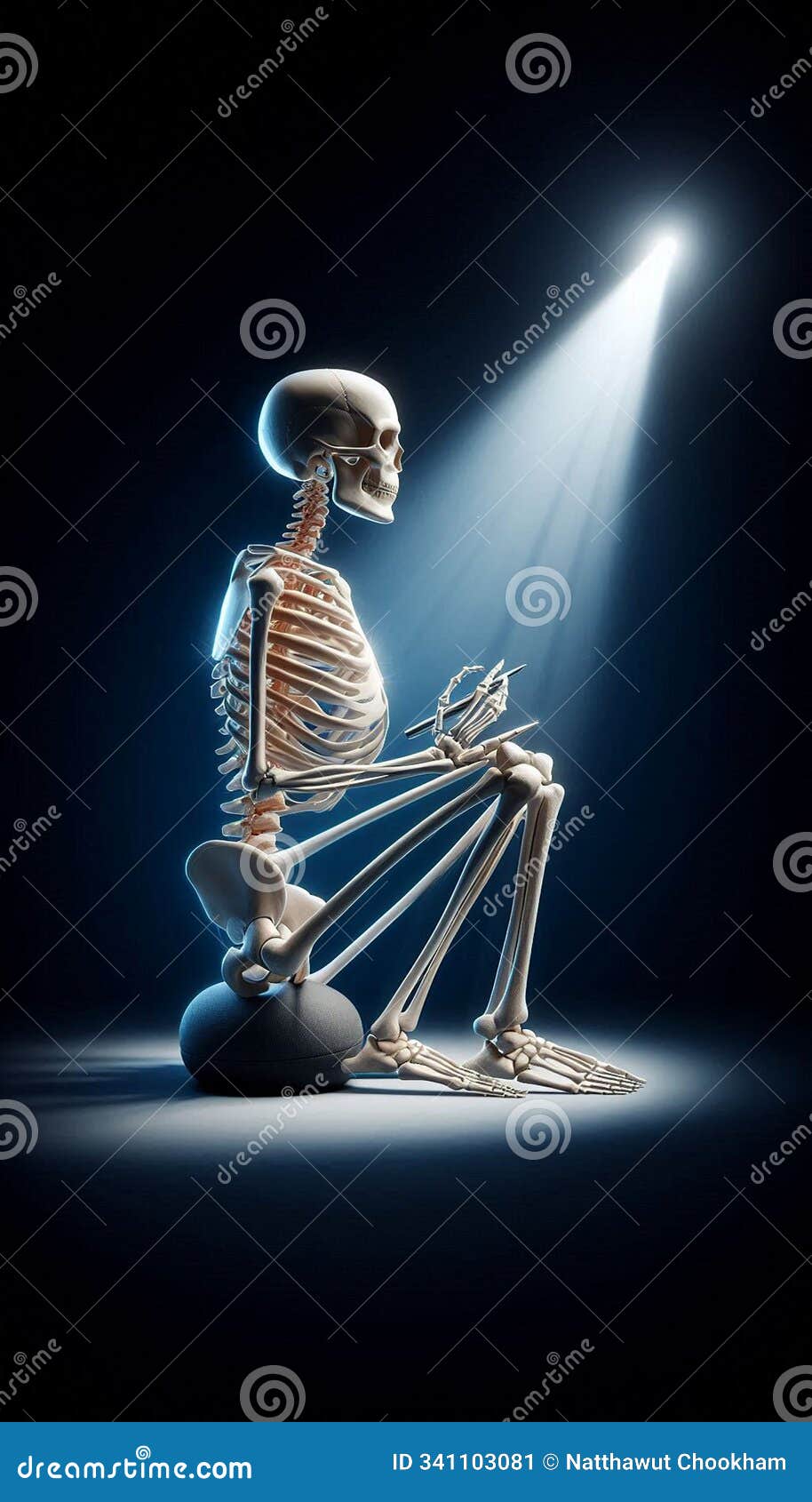 Skeleton in Spotlight on Dark Background Stock Illustration ...