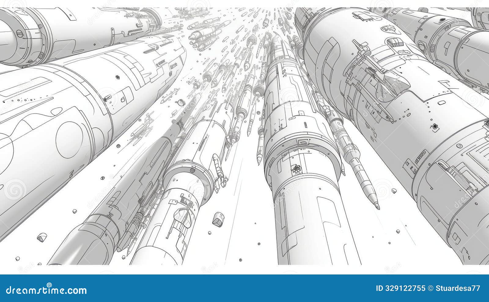 Detailed Sketch of Futuristic Rockets Stock Image - Image of design ...