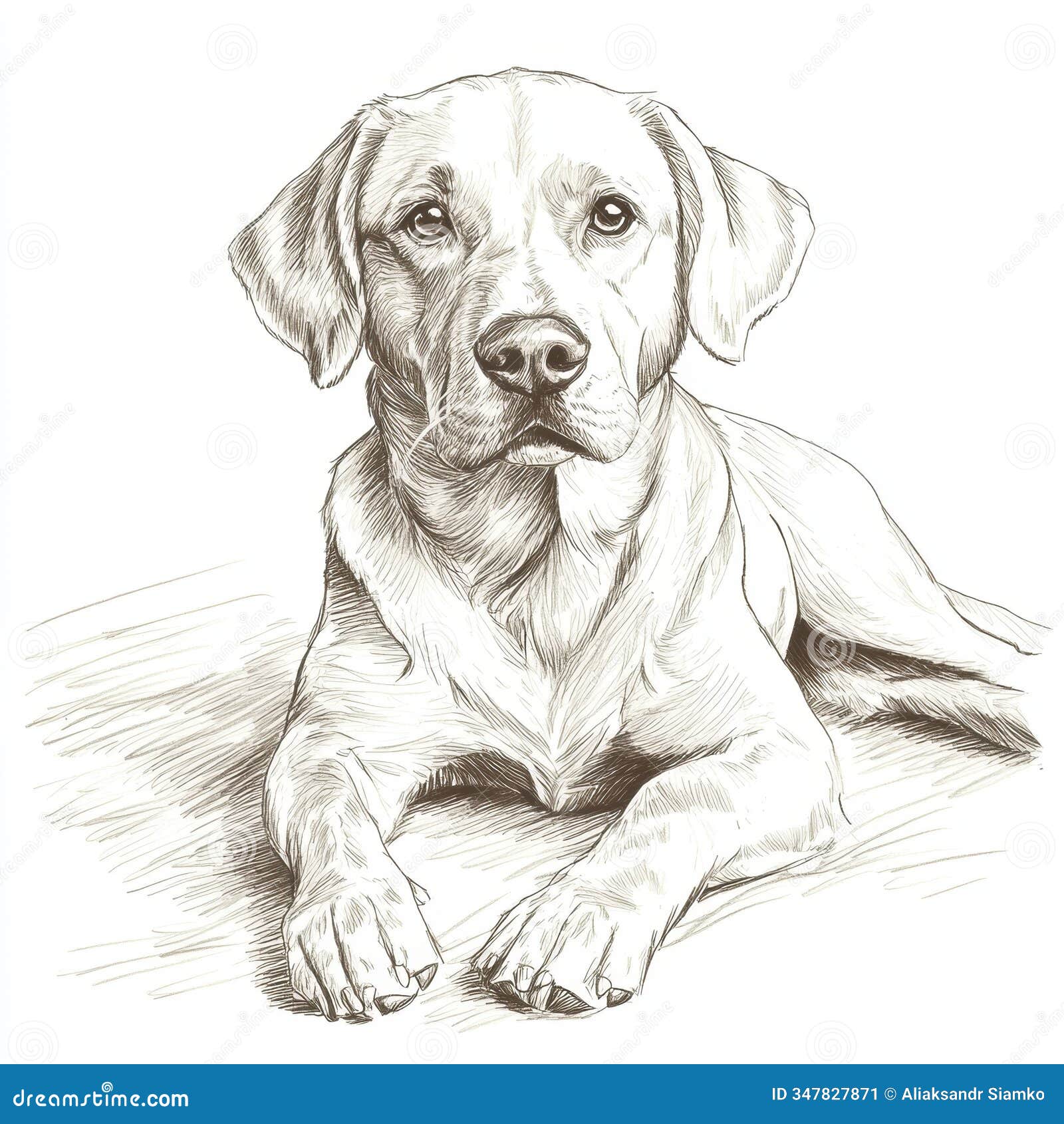 Detailed Sketch of a Labrador Retriever Lying Down Gracefully Stock ...
