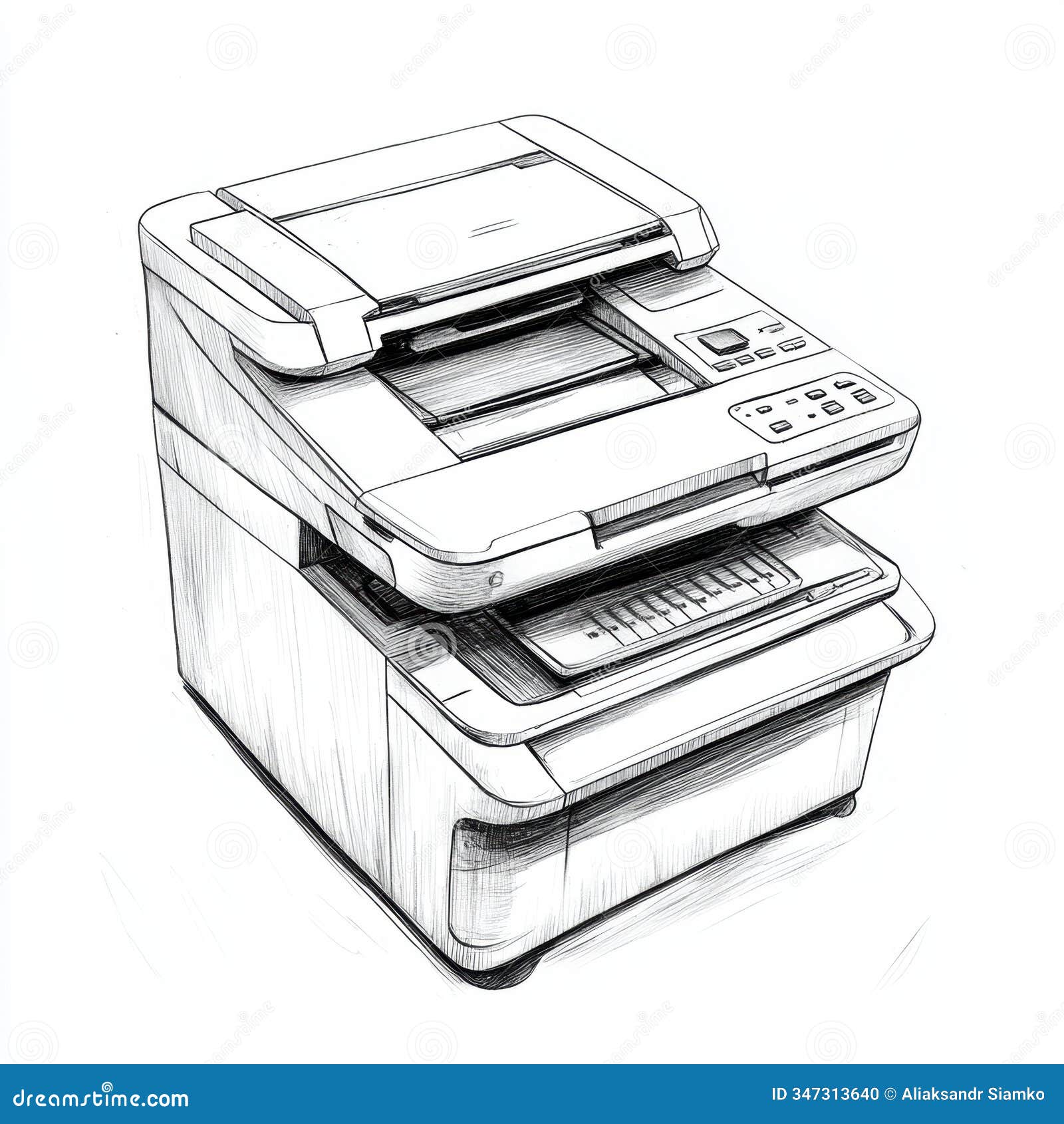 Detailed Sketch of a Modern All-in-one Printer Showing Design Features ...