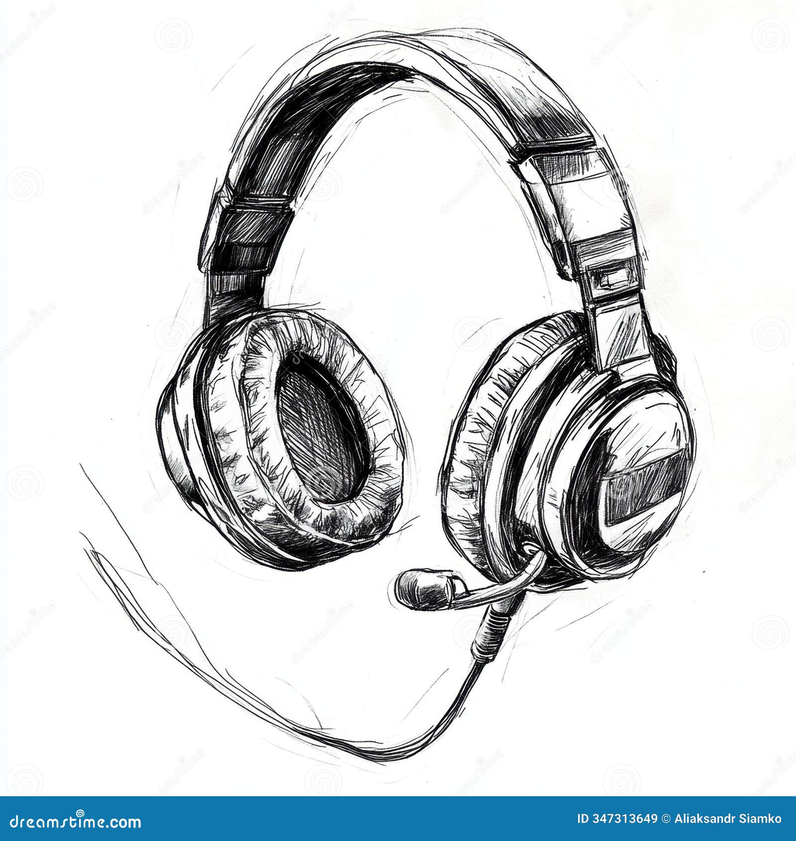 Detailed Sketch of a Modern Headset with Microphone Attachment Stock ...