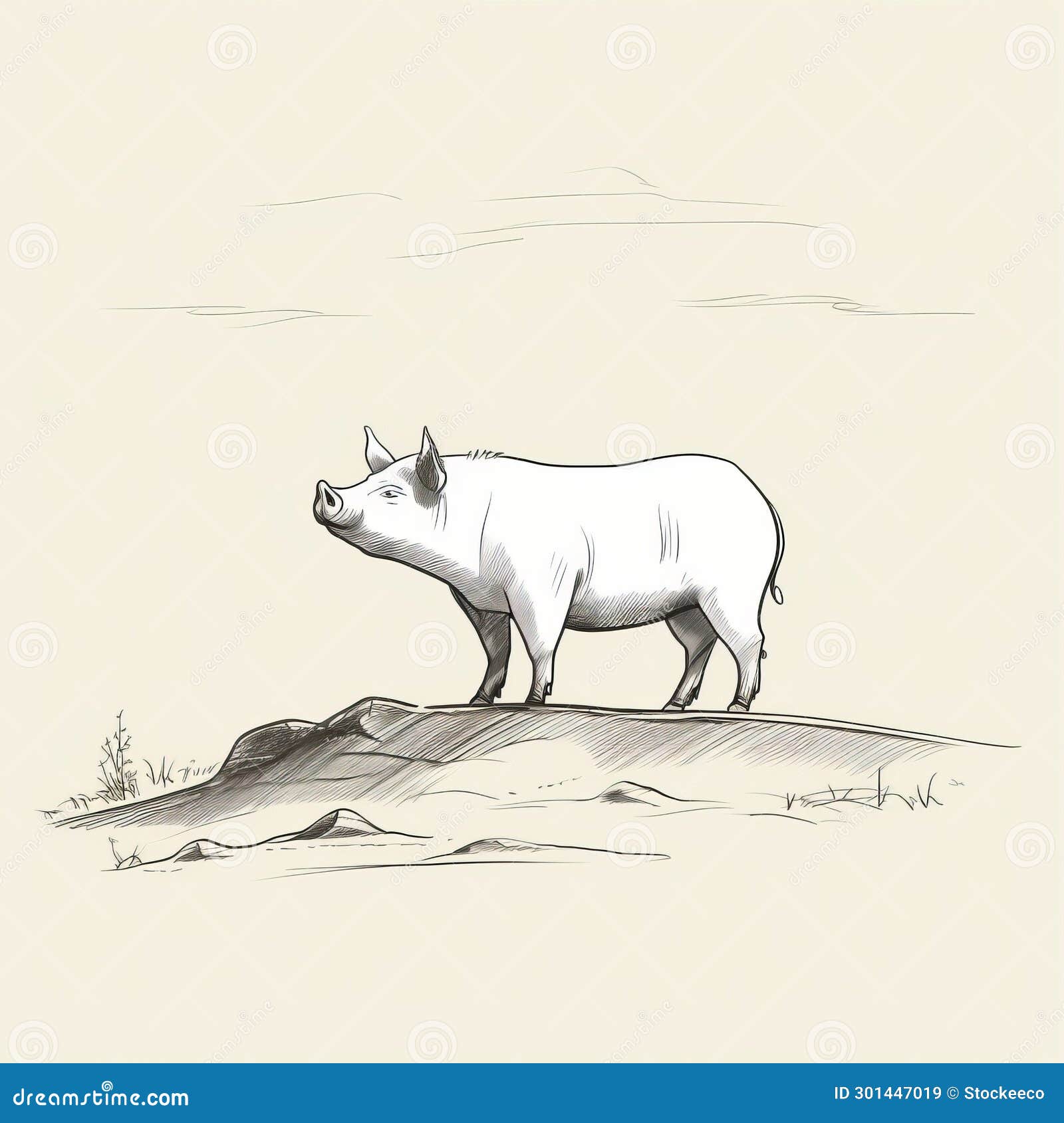 Detailed Sketch of a Pig in a Sublime Wilderness Stock Illustration ...