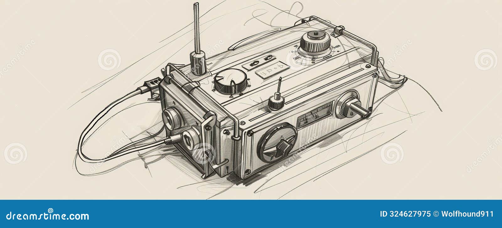 A Detailed Sketch of a Portable Field Radio, Featuring Its Antenna ...