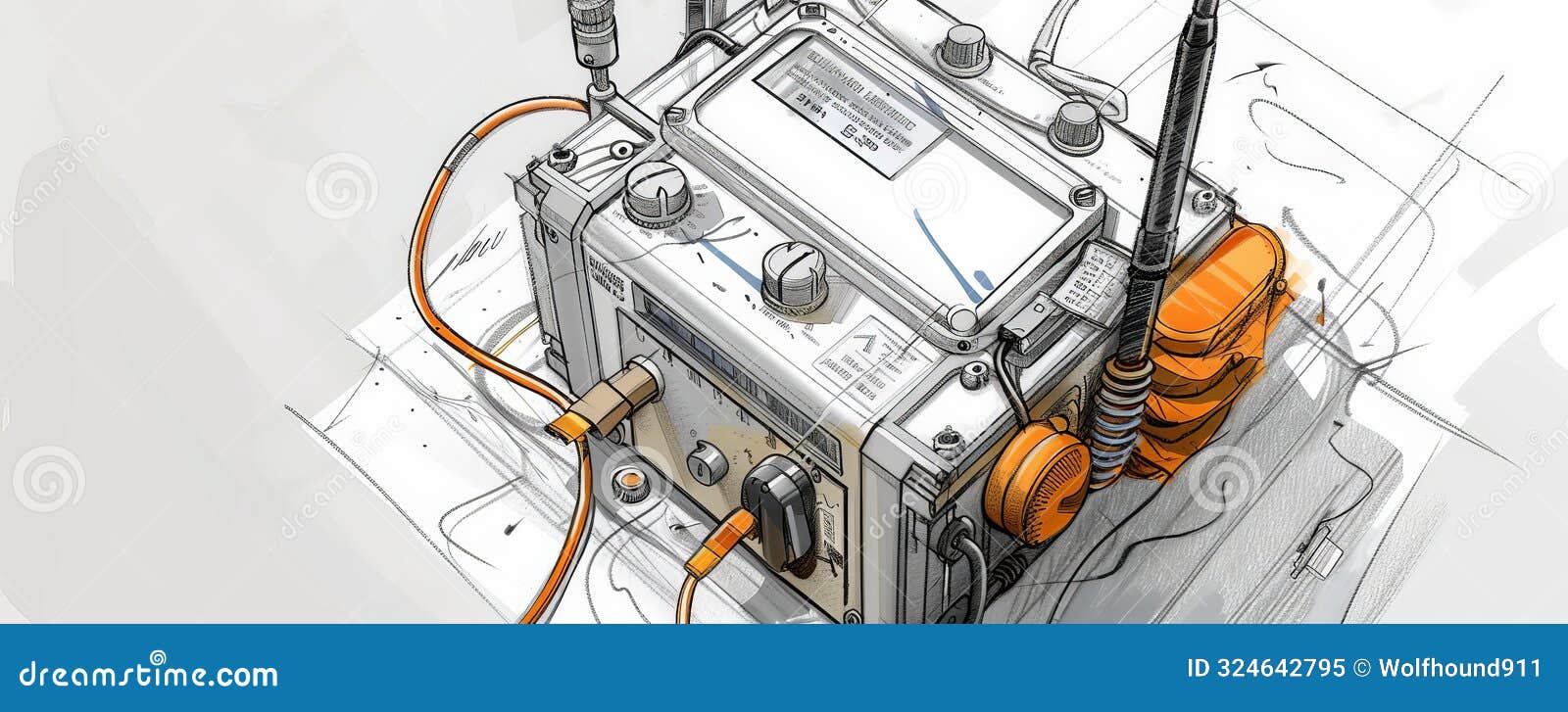 A Detailed Sketch of a Portable Field Radio, Featuring Its Antenna ...