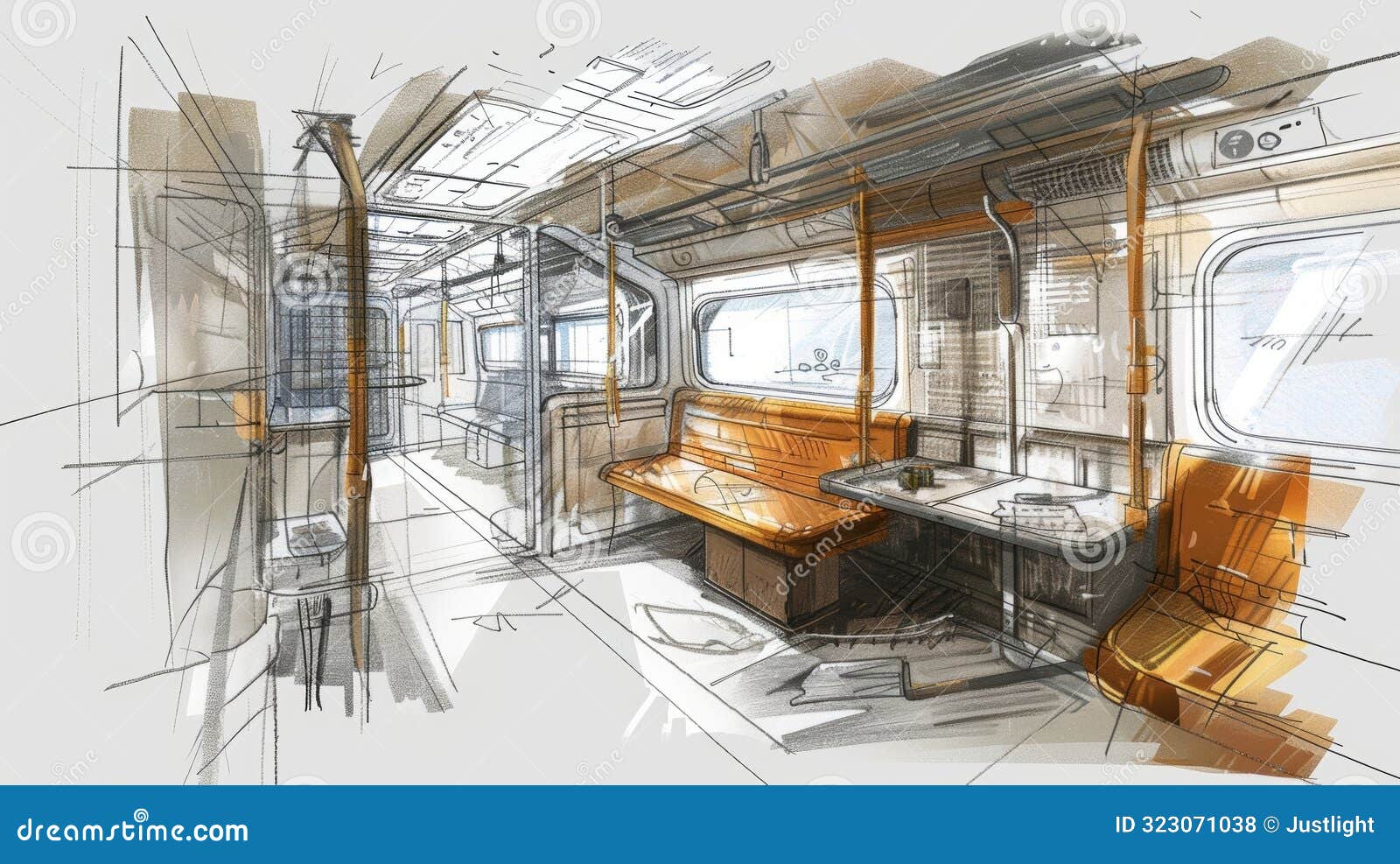 A Detailed Sketch of the Trains Cabin Complete with Annotations and ...