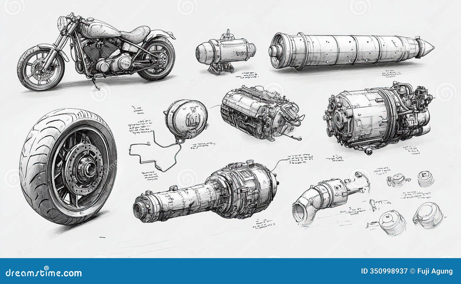 Parts Of Engine Piston On The Wooden Table, 3D Rendering Royalty-Free ...