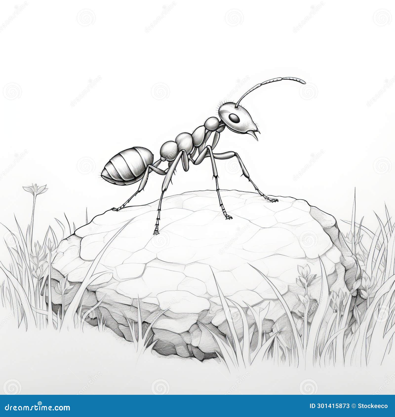Detailed Sketching of an Ant on a Rock in a Grassy Area Stock ...