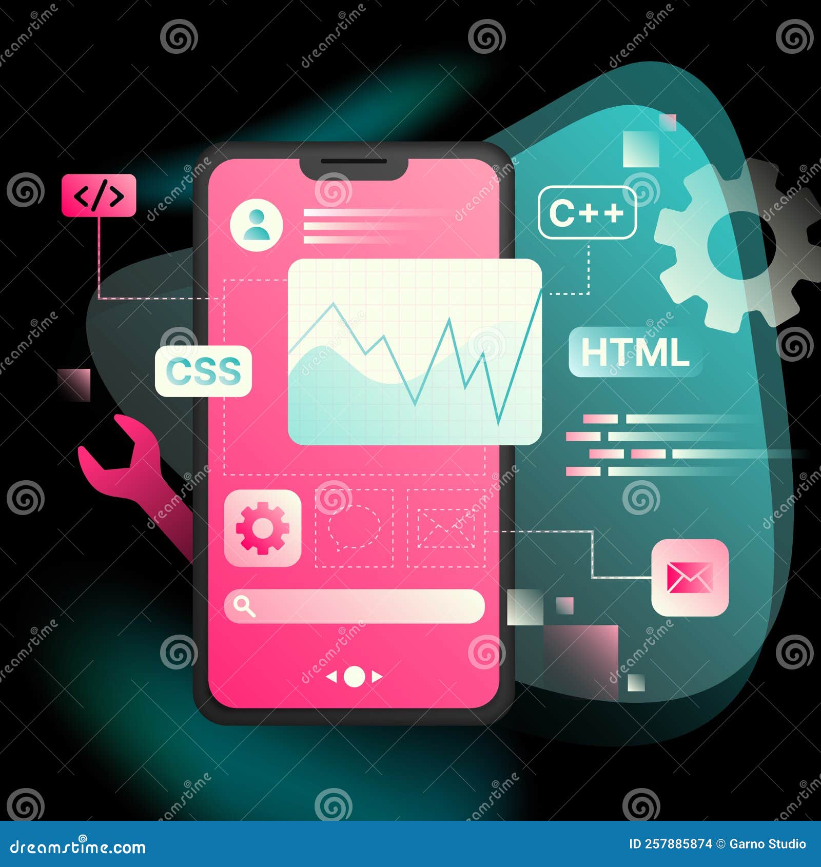 Detailed Smartphone Illustration. Coding Elements Stock Vector ...