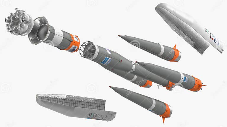 Detailed Space Rocket with Exploded View Segments Stock Photo - Image ...