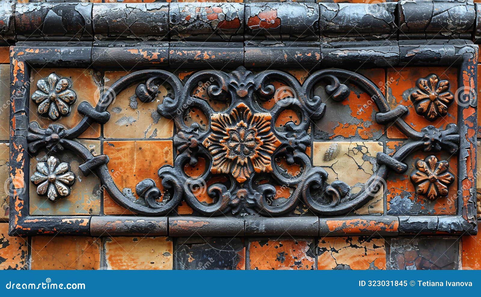 Detailed Spanish Pattern with Tiles and Iron. Stock Illustration ...