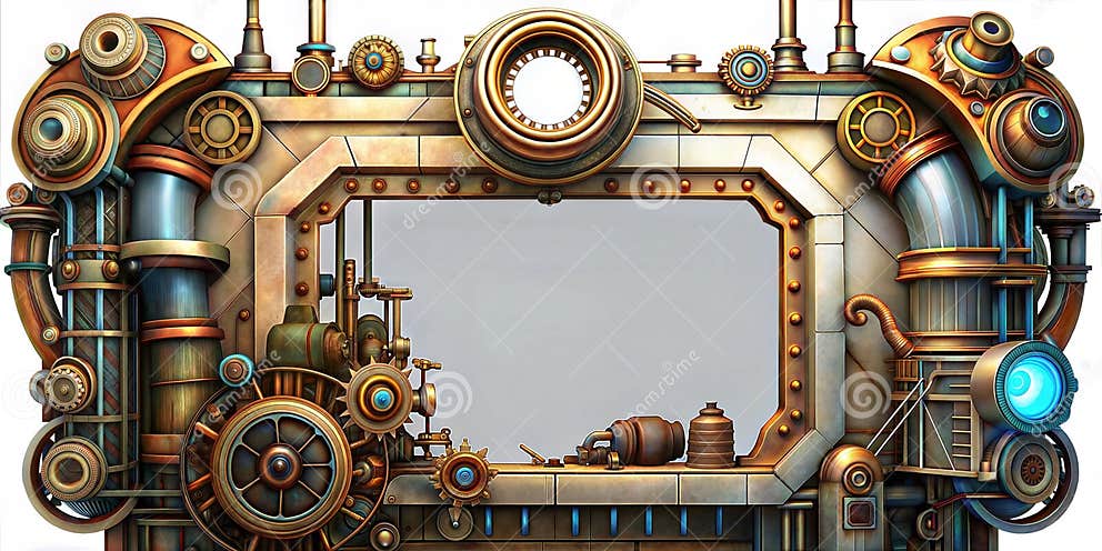 Detailed Steampunk Interior with Mechanical Window Frame Stock Illustration - Illustration of ...