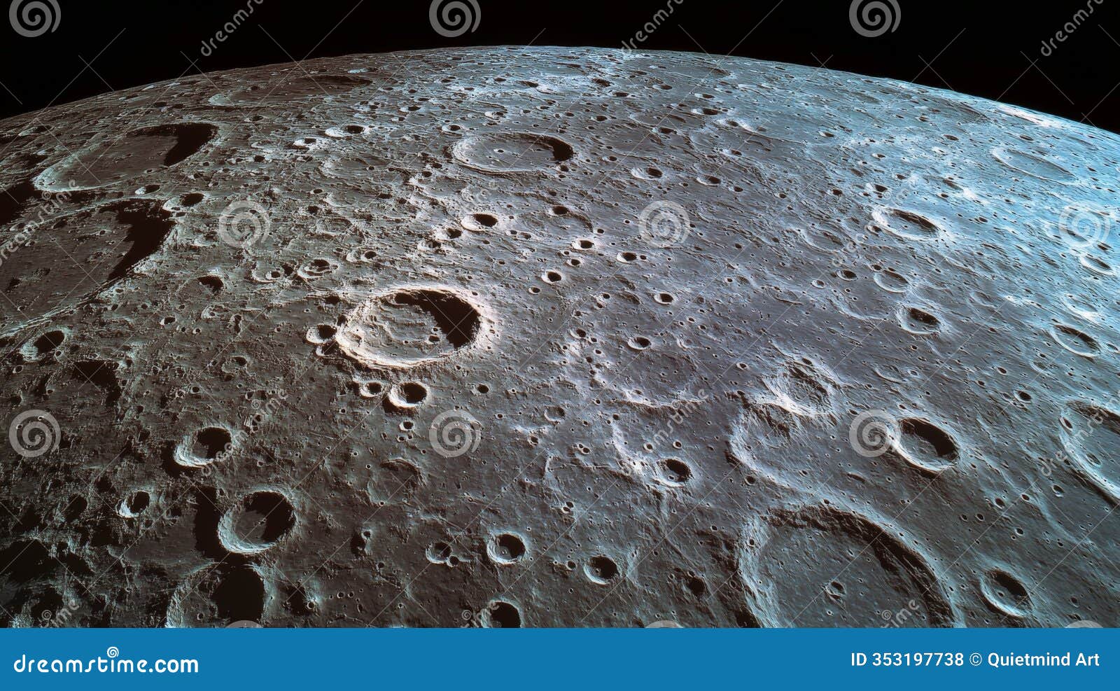 Detailed Surface of the Moon with Craters and Shadows in Space Stock ...