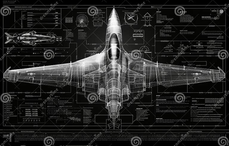 Detailed Technical Blueprint of a Modern Fighter Jet with Annotations ...