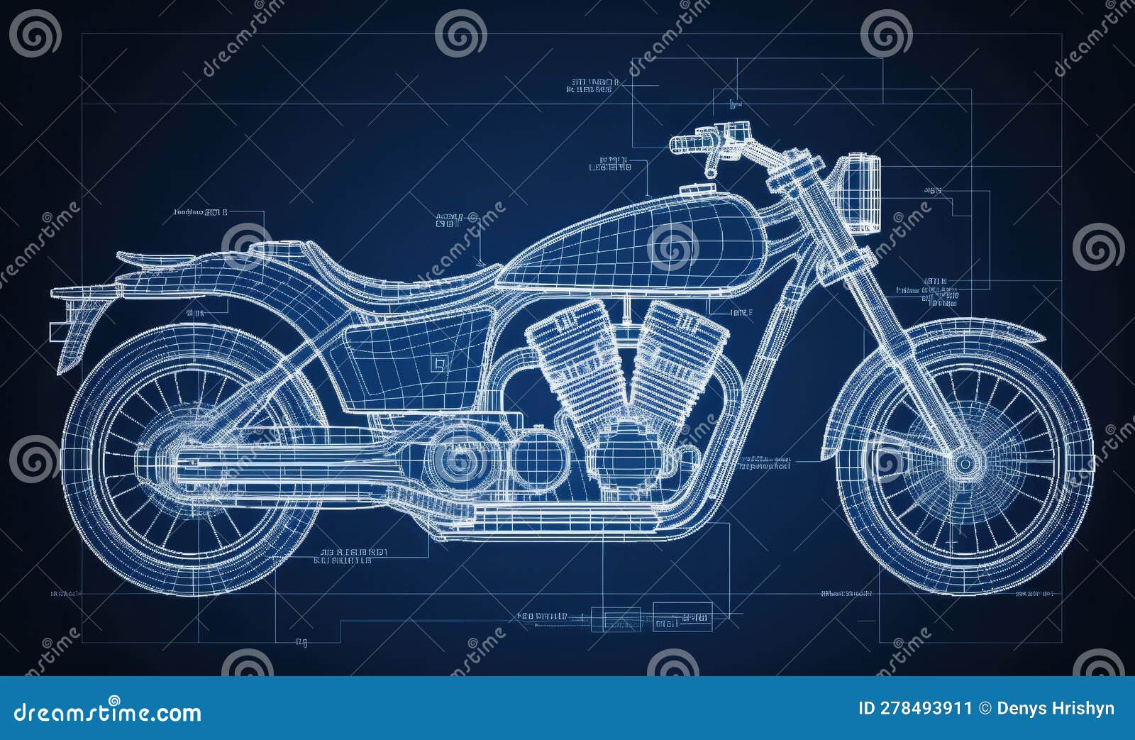 Detailed Technical Drawing of Motorcycle Showcased in a Blueprint ...