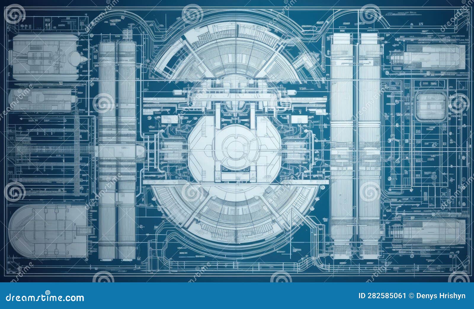Detailed Technical Drawing of a Nuclear Power Plant Showcased in a Blueprint Creating Using ...
