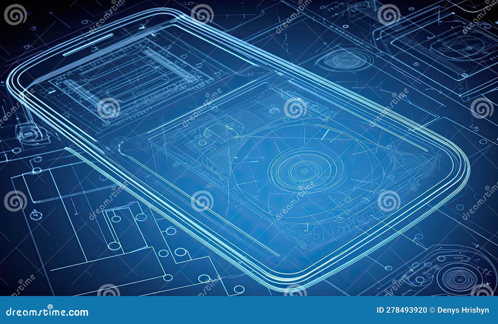 Detailed Technical Drawing Of Phone Depicted In A Blueprint Creating Using Generative Ai Tools