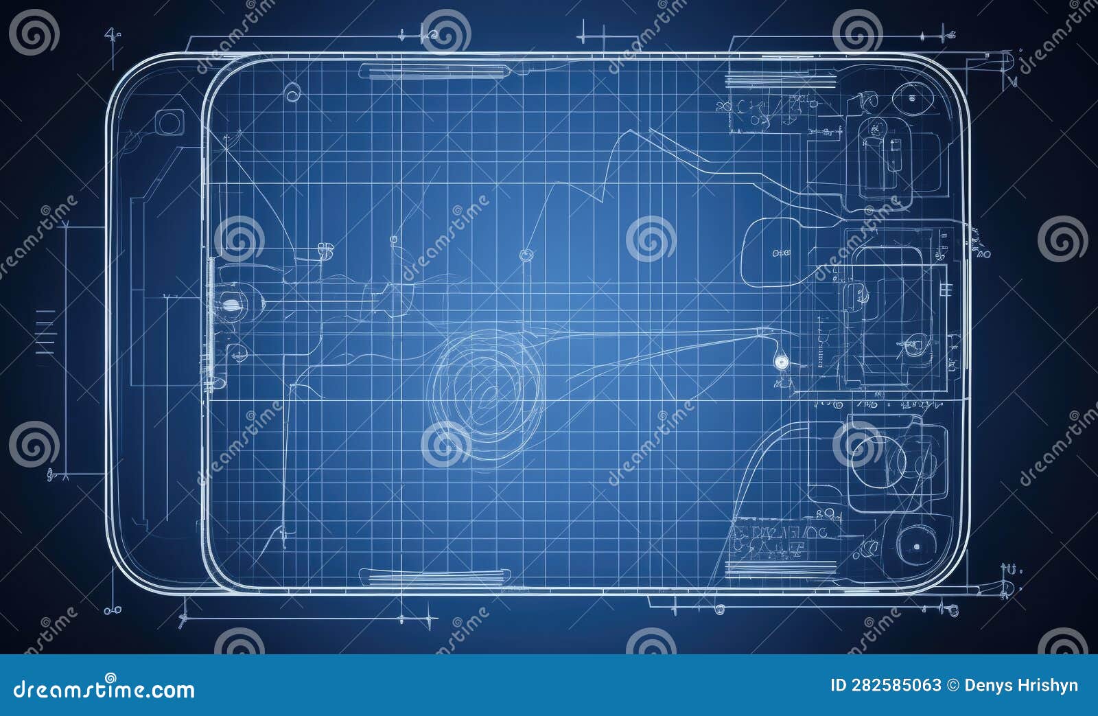 Detailed Technical Drawing Of Phone Depicted In A Blueprint. Creating ...