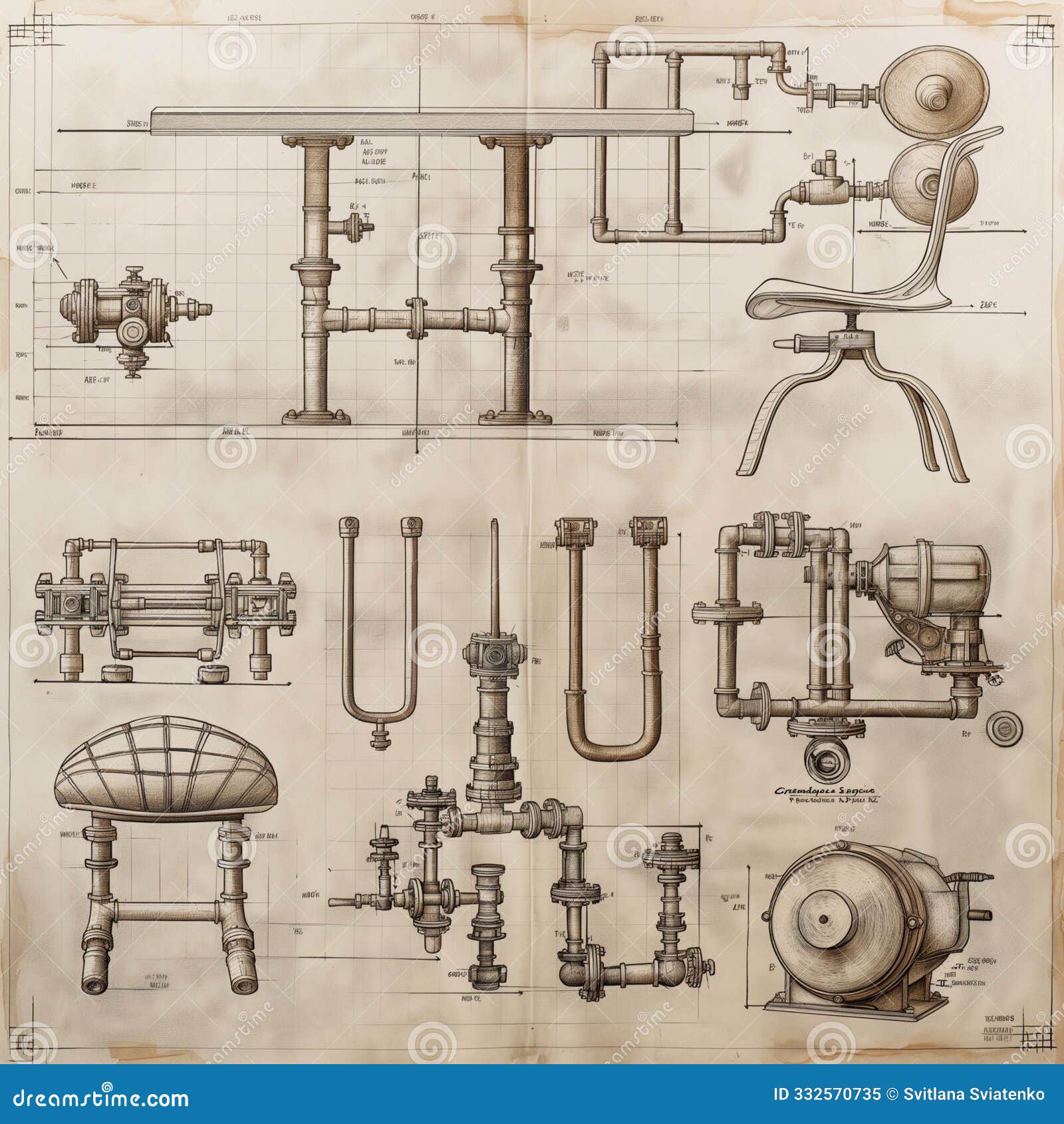Detailed Technical Plan of Industrial Table and Chair with Exact ...