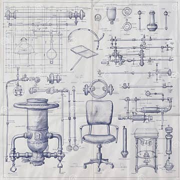 Detailed Technical Plan of Industrial Table and Chair with Exact ...