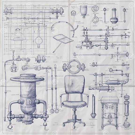 Detailed Technical Plan of Industrial Table and Chair with Exact ...