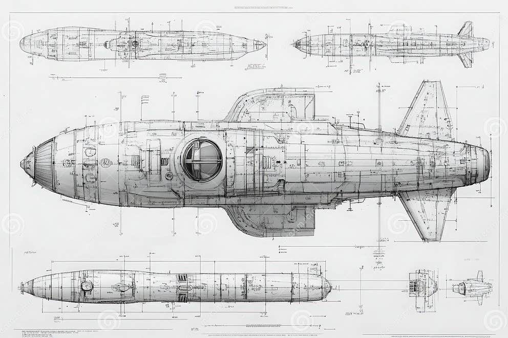 Technical Sketch of a Deep-sea Submersible Showcasing Design Details ...