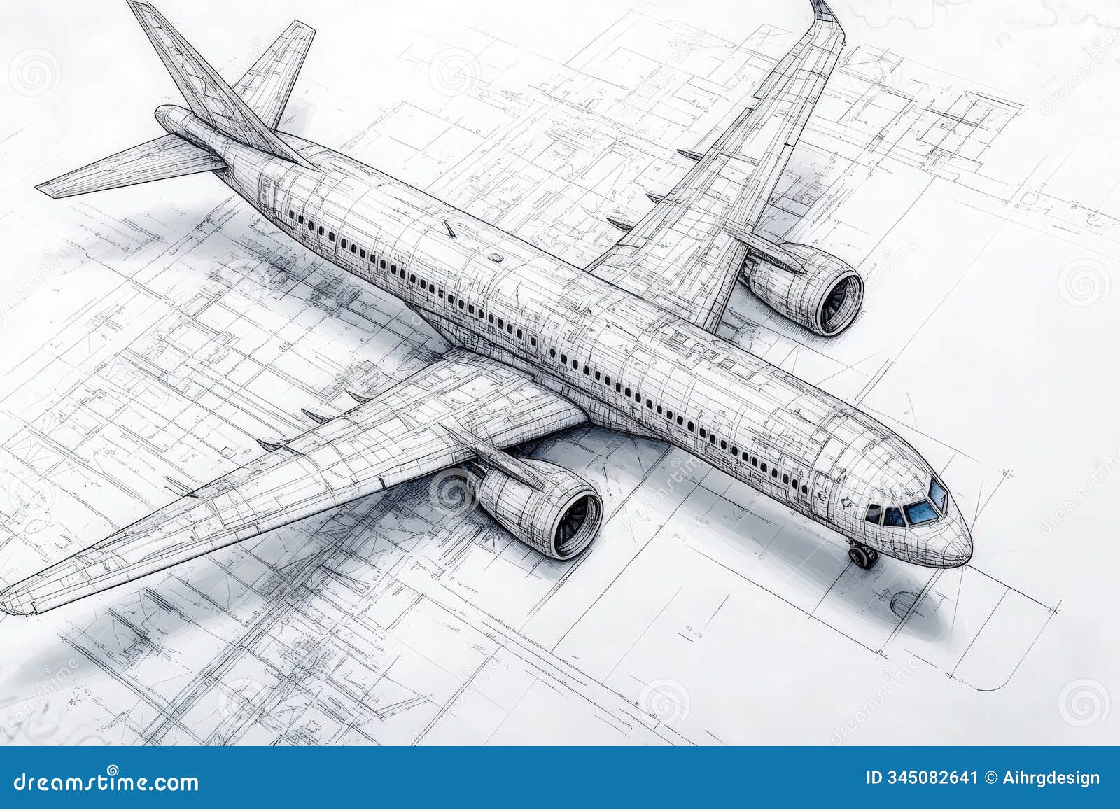 Technical Sketch of a Commercial Airplane Design on Blueprint ...