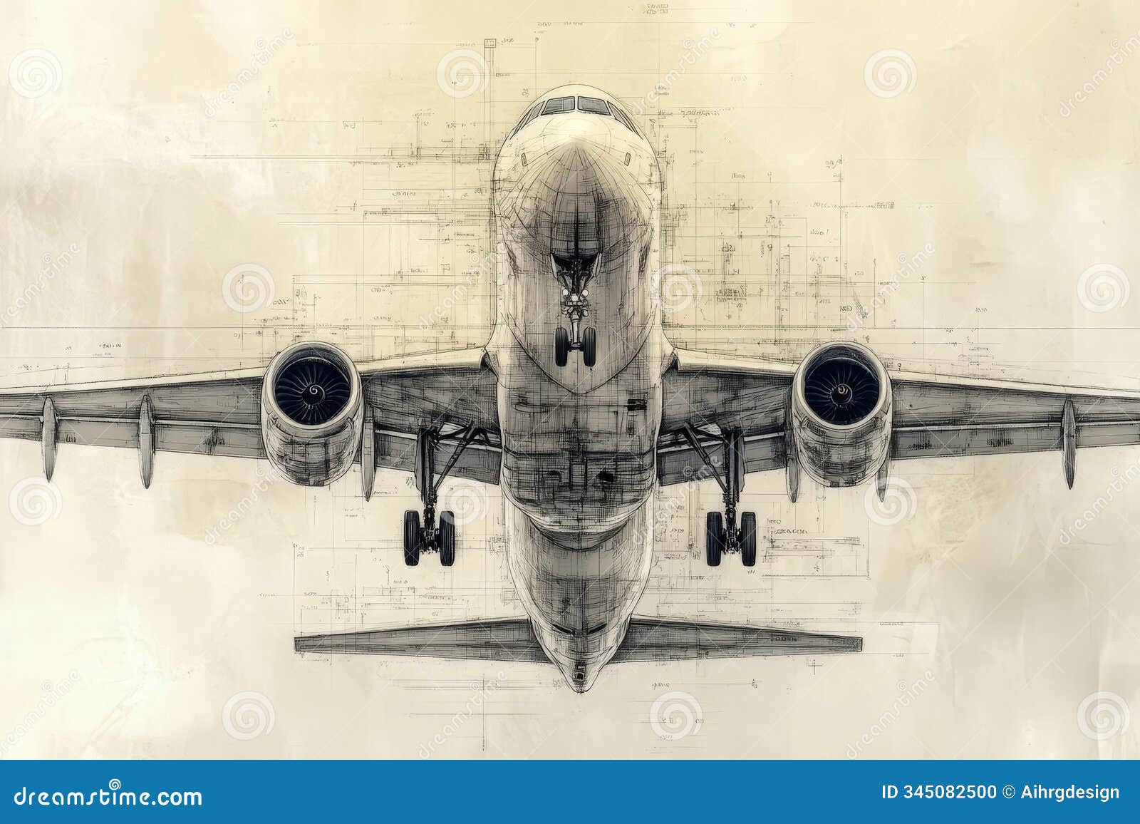 Detailed Technical Drawing With Mechanical Pencils On Dark Surface ...