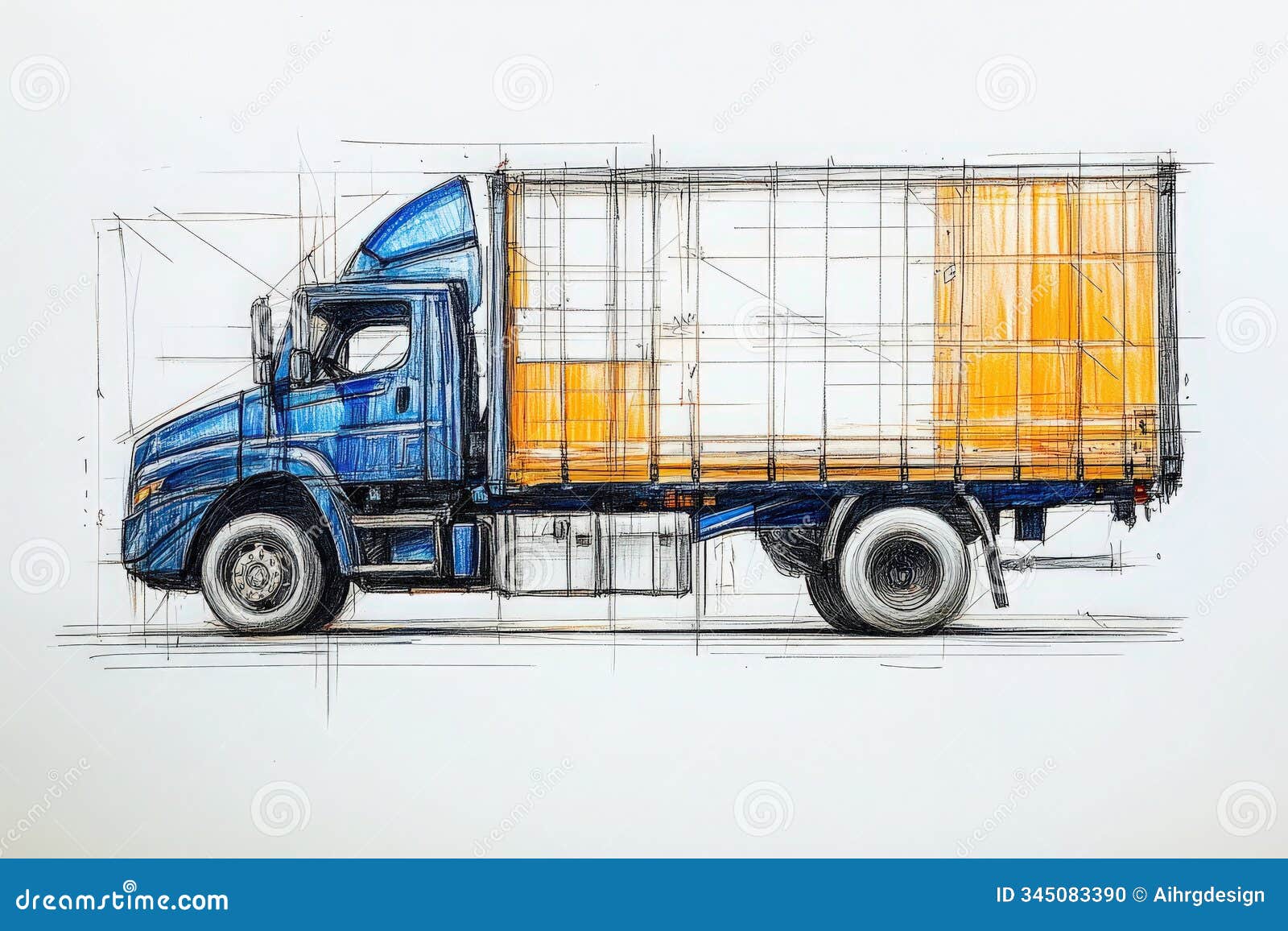 Illustration of a Delivery Trucks Side View with Detailed Design ...