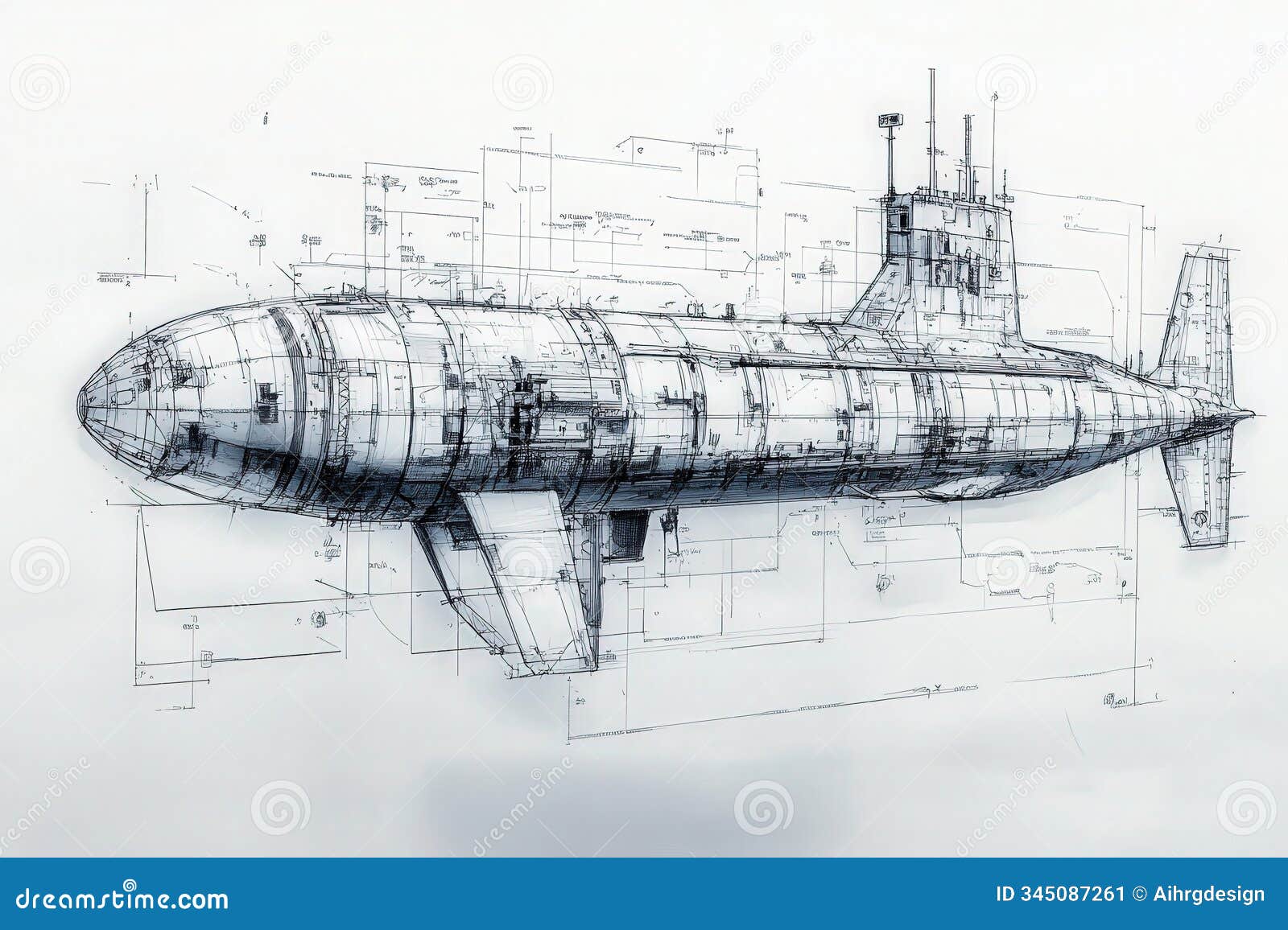 Technical Sketch of a Deep-sea Submersible Design Showcasing Intricate ...