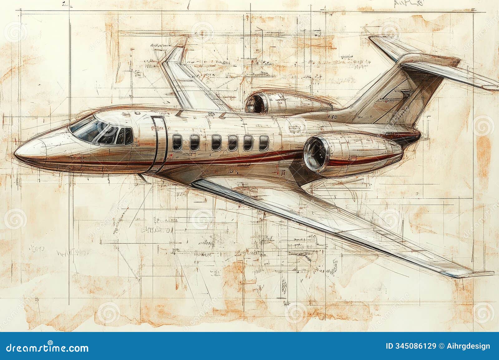 Technical Sketch Of A Private Jet Design Showcasing Aerodynamics And ...