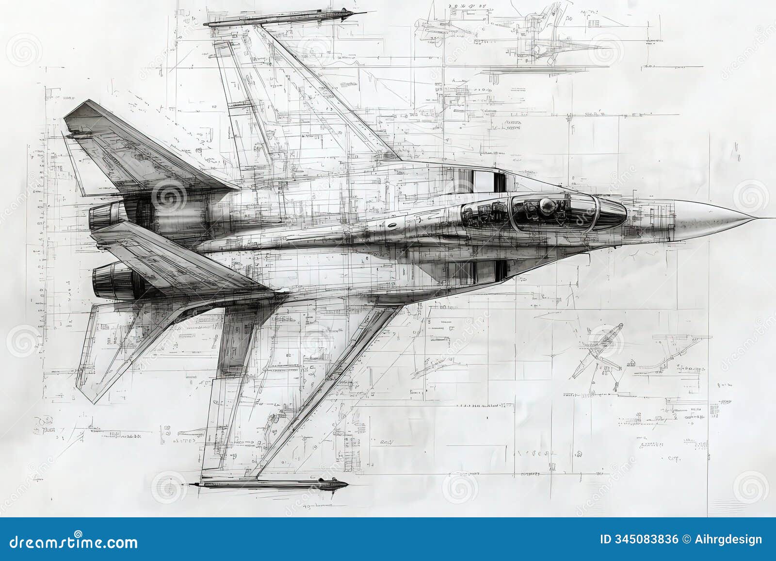 Technical Sketch Drawing of a Jet Fighter Showcasing Design and ...