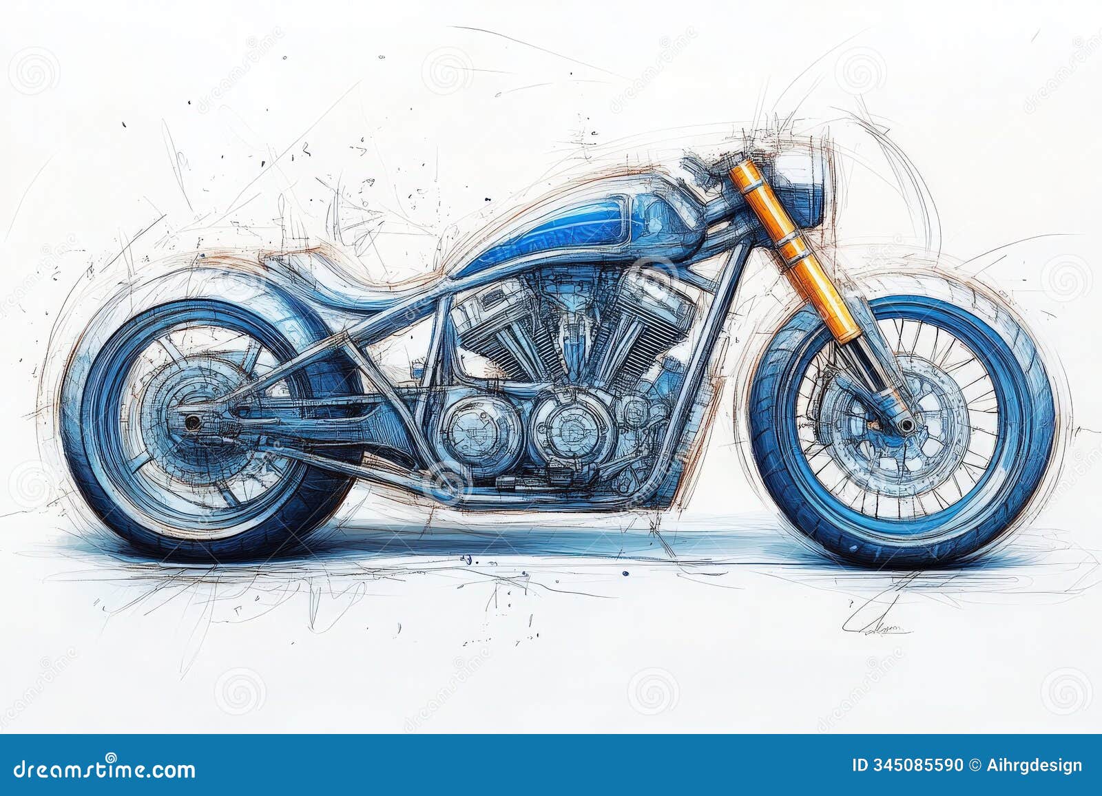 Technical Sketch of a Motorcycle Design Showcasing Unique Features and ...