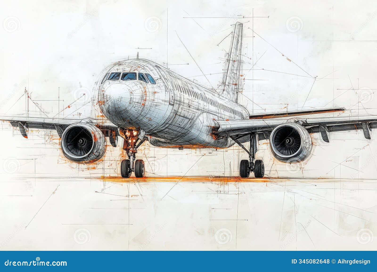 Technical Sketch of a Commercial Airplane Showcasing Design and ...