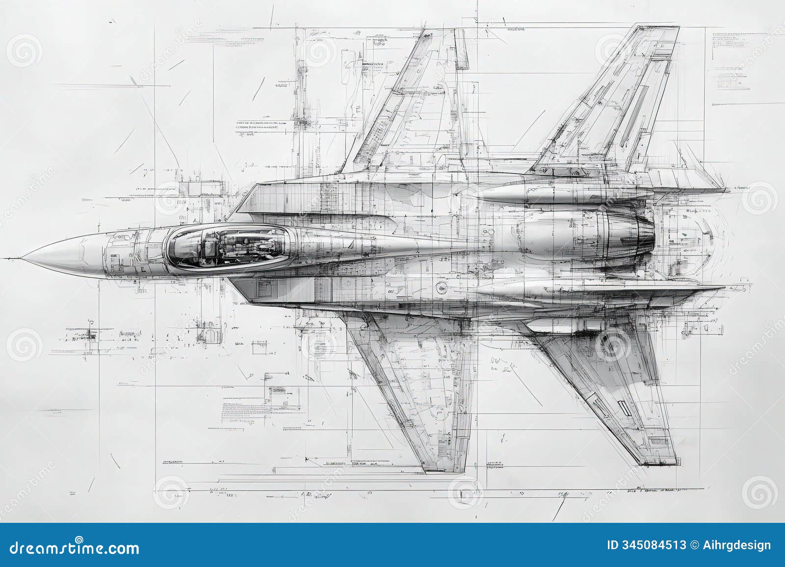 Technical Sketch of a Jet Fighter Showcasing Intricate Design and ...