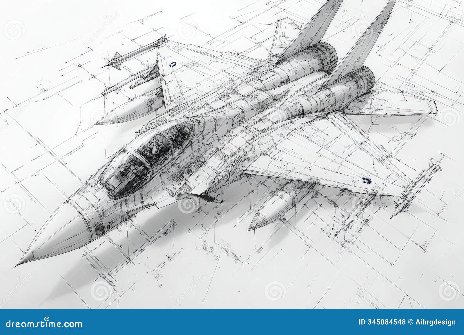 Technical Sketch of a Jet Fighter Design Showcasing Detailed ...