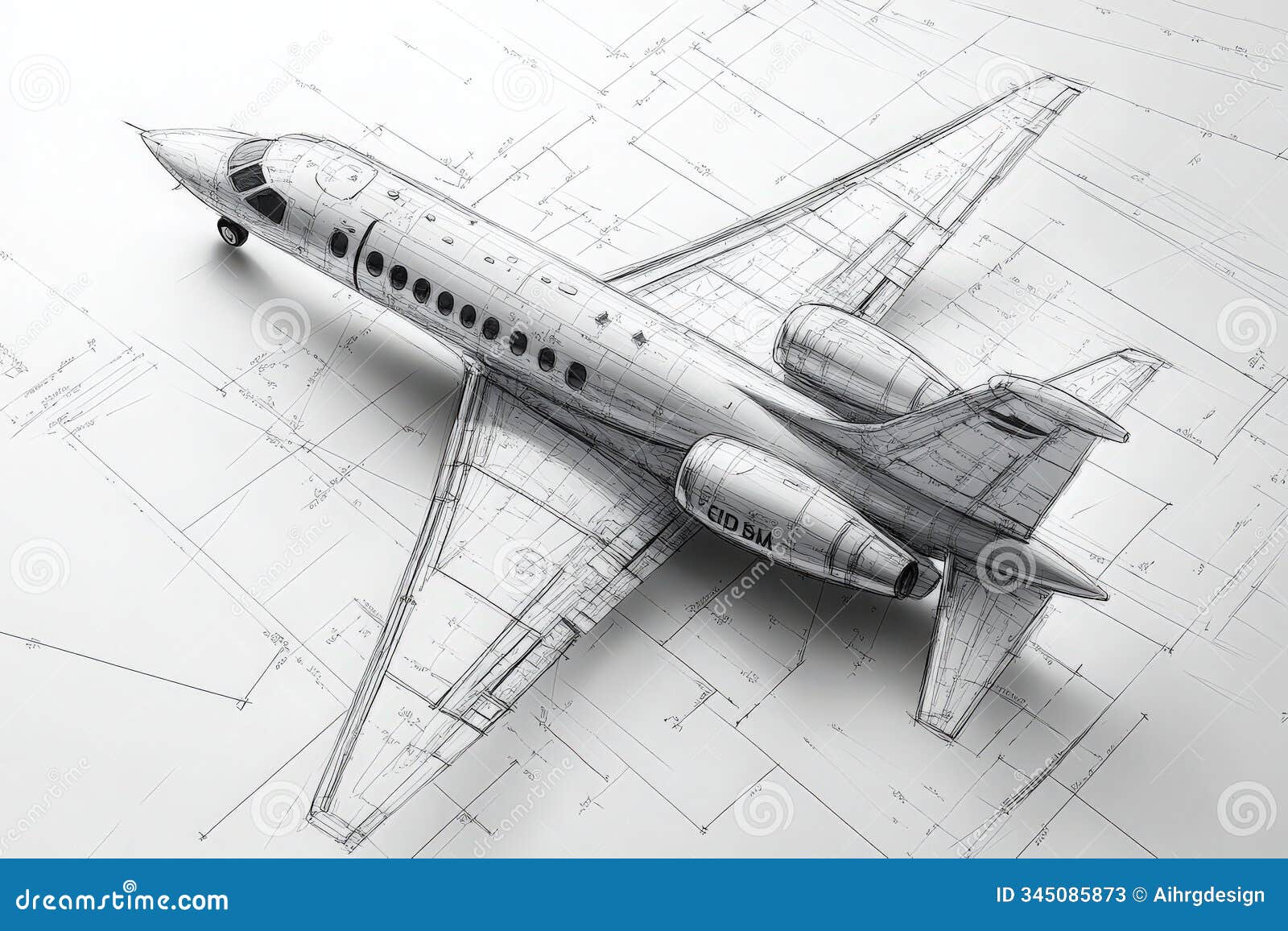 Technical Sketch Design of a Private Jet Showcasing Intricate Details ...