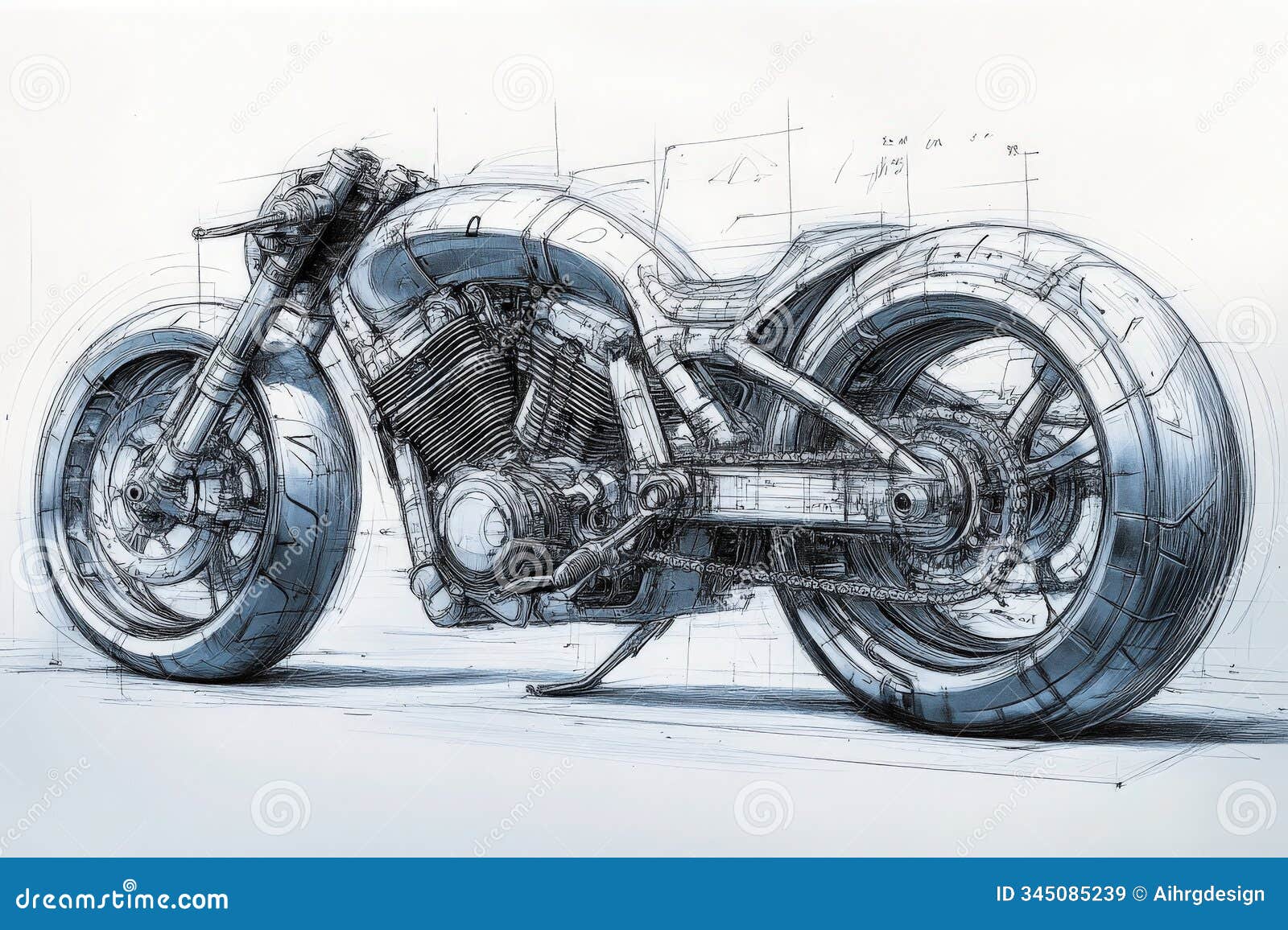 Technical Sketch of a Motorcycle Design Featuring Detailed Components ...