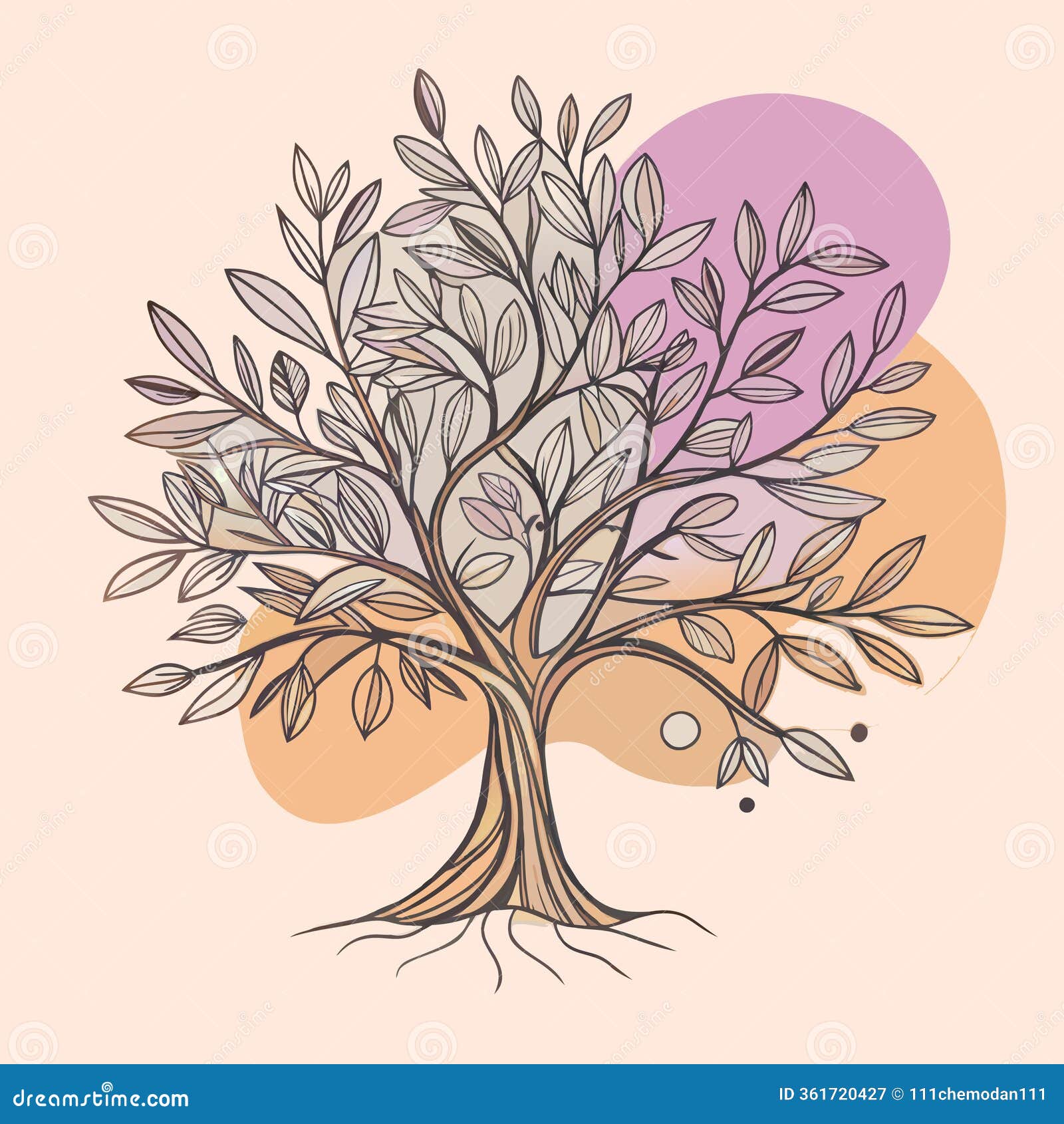Detailed Tree Illustration with Sprawling Branches and Roots Stock ...