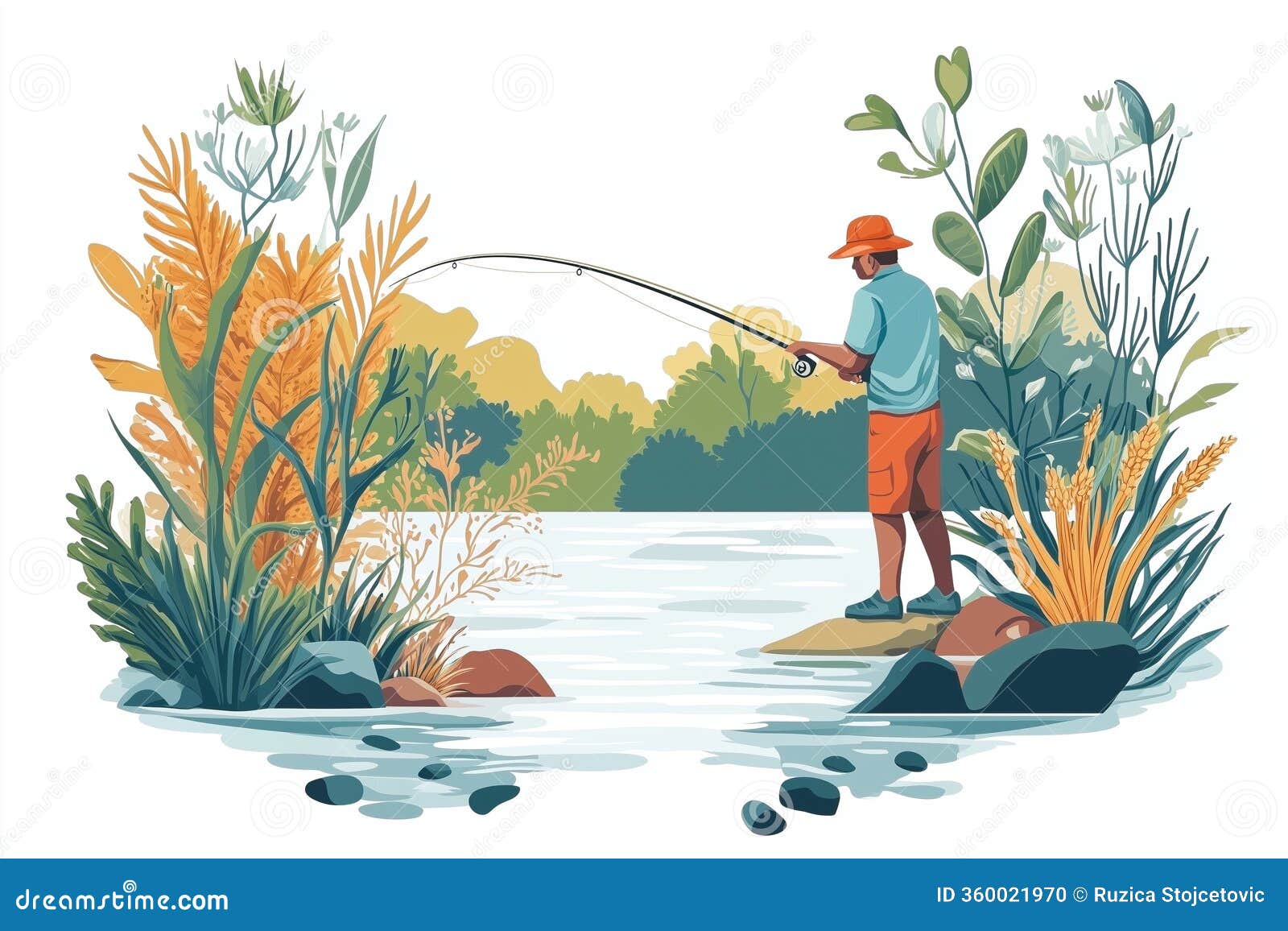 A Detailed Vector Illustration of an Angler Fishing in the River Ai ...