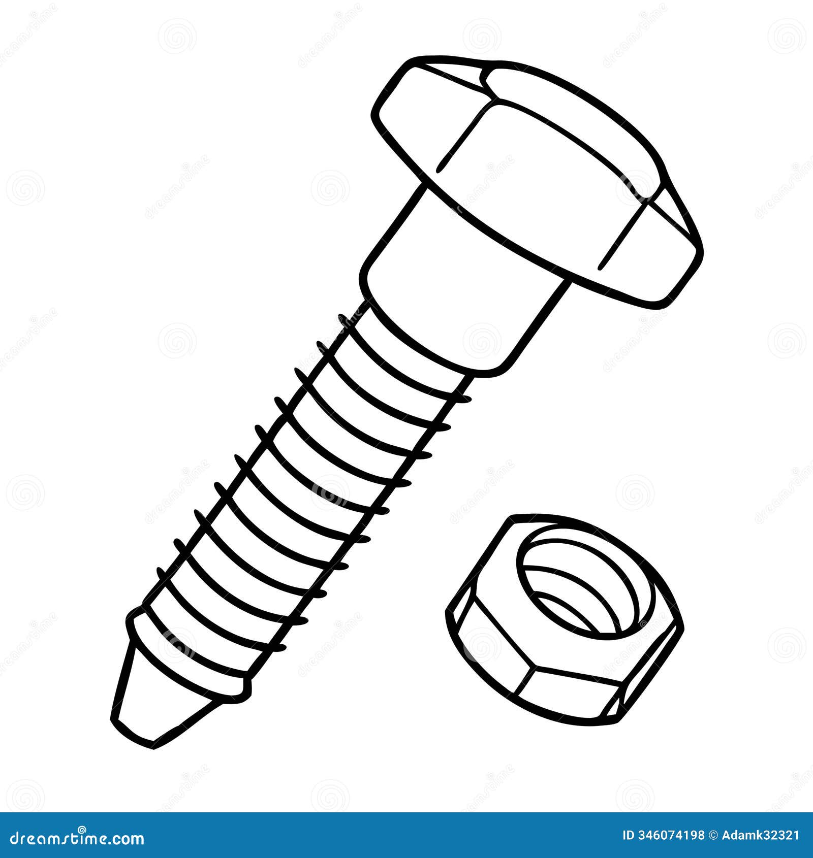 Detailed Vector Illustration of Bolt and Nut for Mechanical Engineering ...