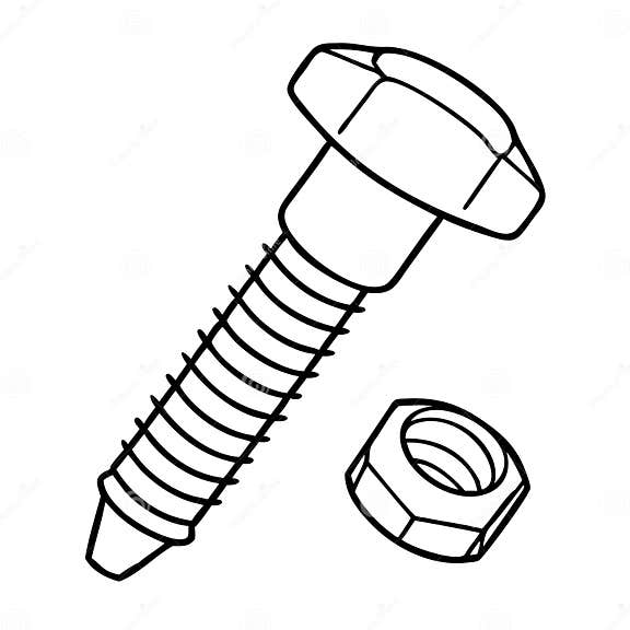 Detailed Vector Illustration of Bolt and Nut for Mechanical Engineering ...