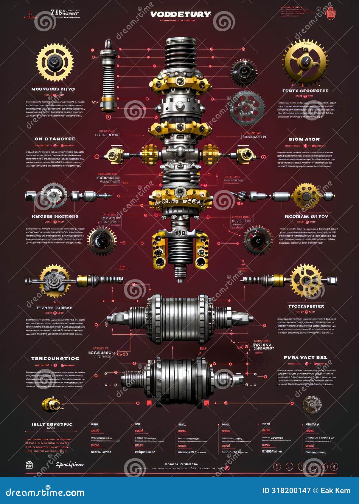 Detailed Vector Illustration of Car Engine Parts Exploded View with ...